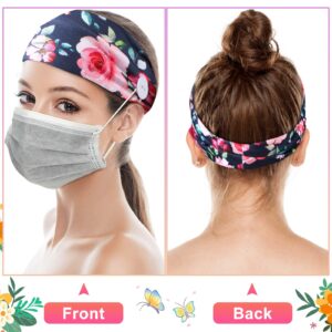 Jexine 20 Pcs Nurse Headbands with Button for Women Nursing Headbands for Nurses Doctors Nursing Accessories Mask Headbands Non Slip Hair Bands for Ear Protection Men Girls Workout Yoga(Floral)