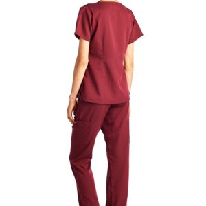 Dagacci Medical Uniform Women's Scrubs Set Stretch Contrast Pocket Burgundy XXL