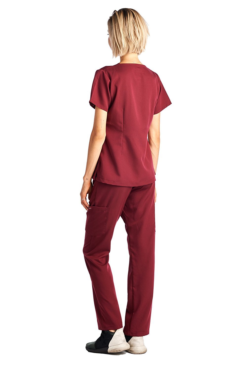 Dagacci Medical Uniform Women's Scrubs Set Stretch Contrast Pocket Burgundy XXL