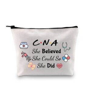 gjtim cna gift certified nursing assistant gift graduation gift he believed she could so she did makeup toiletry bag (she believed cna bag)