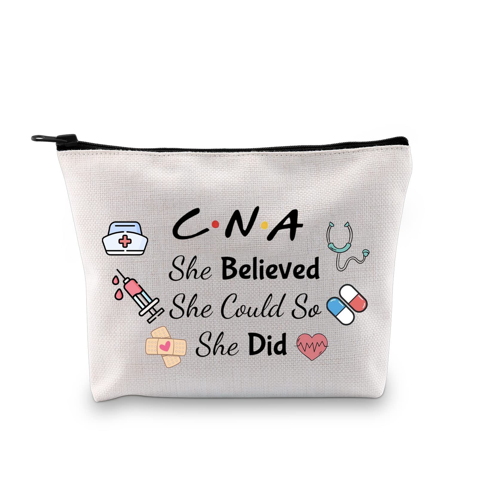 GJTIM CNA Gift Certified Nursing Assistant Gift Graduation Gift he Believed She Could So She Did Makeup Toiletry Bag (She Believed CNA bag)