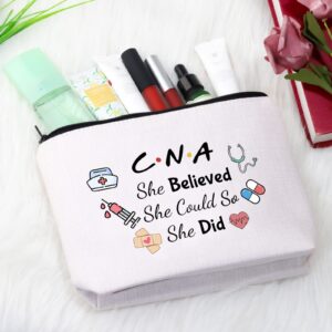 GJTIM CNA Gift Certified Nursing Assistant Gift Graduation Gift he Believed She Could So She Did Makeup Toiletry Bag (She Believed CNA bag)