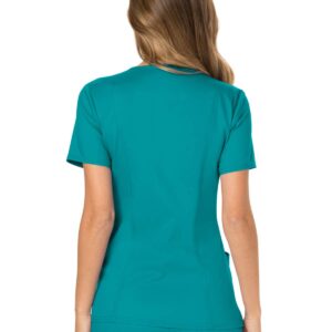 Cherokee Scrubs for Women Mock Wrap Top with 3 Pocket, Back Princess Seams WW610, L, Teal Blue