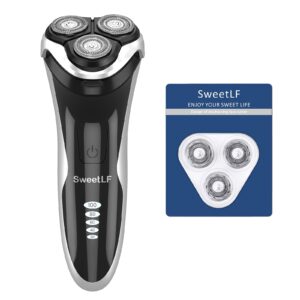 electric razor for men-sweetlf [new]electric shaver for men (plus 3 blades),rechargeable/ipx7 waterproof/led display/cordless floating head men’s electric shavers with pop-up beard trimmer