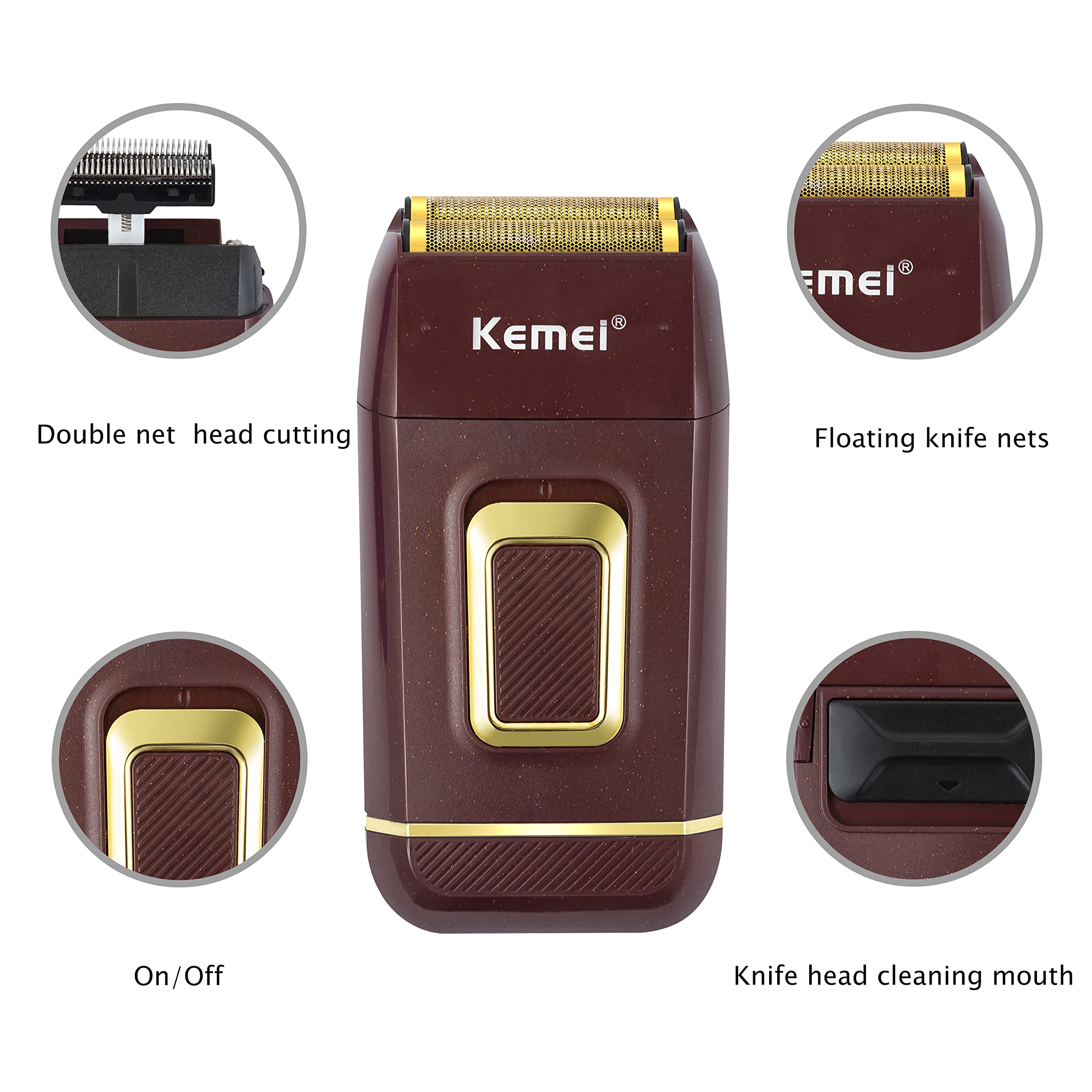 KEMEI Foil Shaver Double Electric Shaver for Men Electric Razors Head Shaver for Bald Men Barber Supplies Hair & Beard Trimmer Cordless Rechargeable