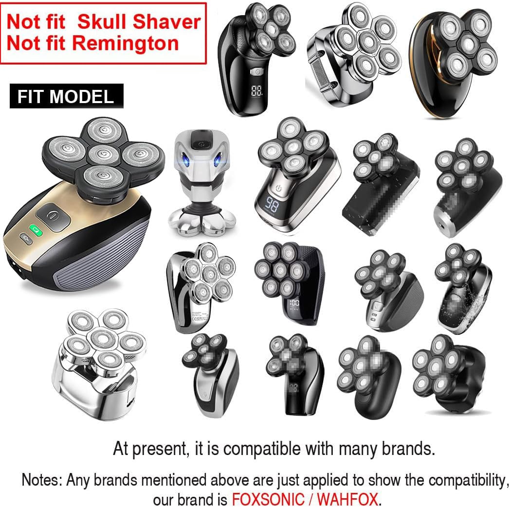 FOXSONIC Universal 6 Blades Replacement Heads for FREEBIRD FREEDOM GROOMING and Other Brands 5 Blades Head Shaver Replacement Blades Bald Shaver with Blade Cover Electric Razor Shaver Head (Black)