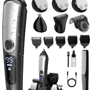 Beard Trimmer for Men, Electric Razor Shavers for Men Face, Cordless Rechargeable Waterproof Mens Grooming Kit, Mustache Nose Body Hair Trimmer Clipper, LED Display, Gifts for Men Fathers Boys