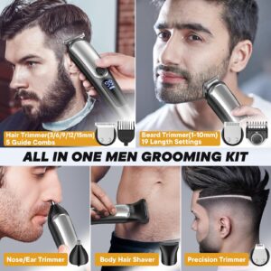 Beard Trimmer for Men, Electric Razor Shavers for Men Face, Cordless Rechargeable Waterproof Mens Grooming Kit, Mustache Nose Body Hair Trimmer Clipper, LED Display, Gifts for Men Fathers Boys