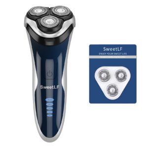 sweetlf electric shavers for men(plus 3 blades),electric razor for men,men’s electric shavers wet & dry rotary shavers, rechargeable/100% ipx7 waterproof/pop-up trimmer/cordless floating head