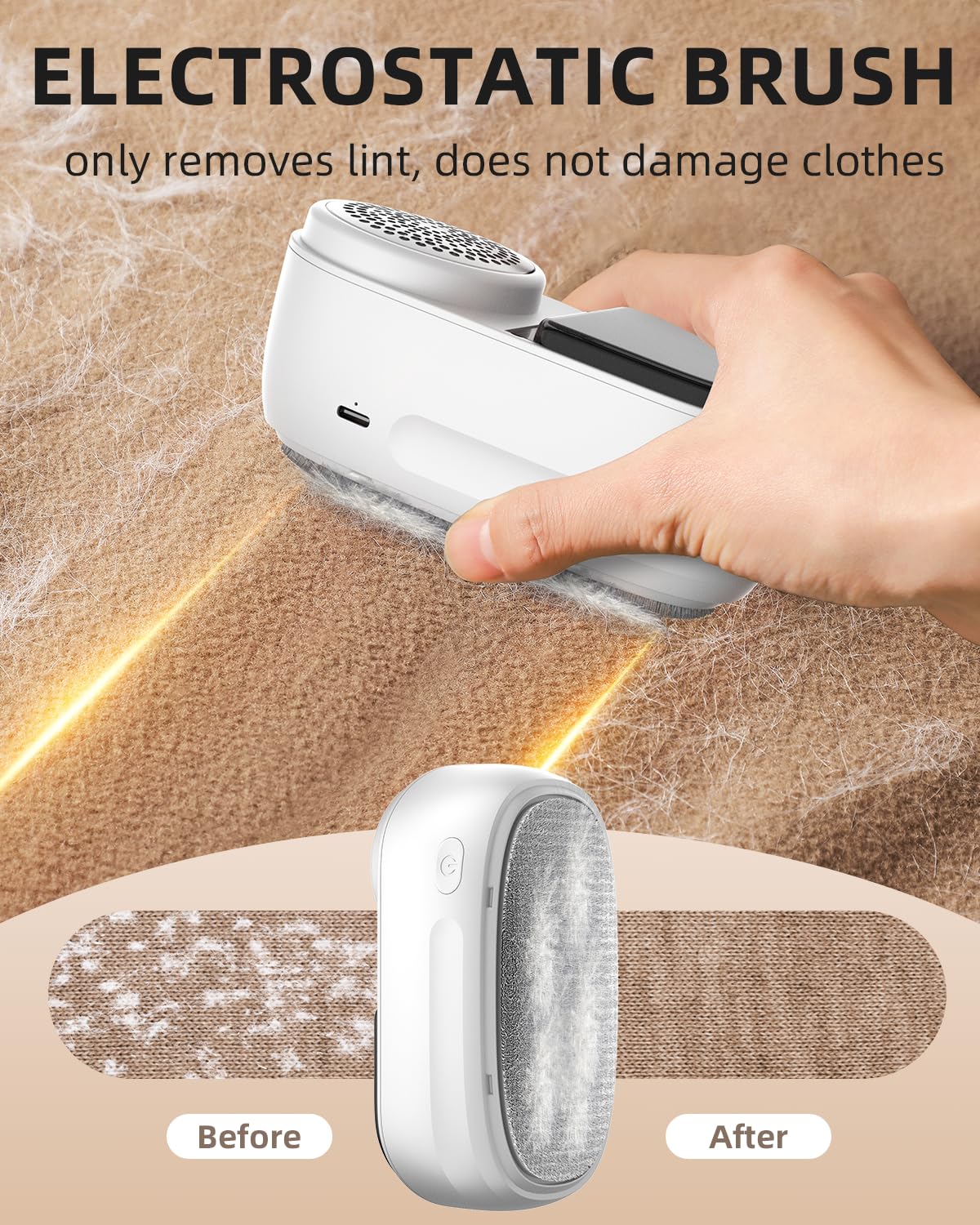 ASNUG Fabric Shaver, 2600 mAh Rechargeable Lint Remover, Sweater Shaver with Lint Brush, Sweater Defuzzer to Remove Pilling, Large Capacity Lint Storage, Portable Fabric Shaver for Furniture, Clothes