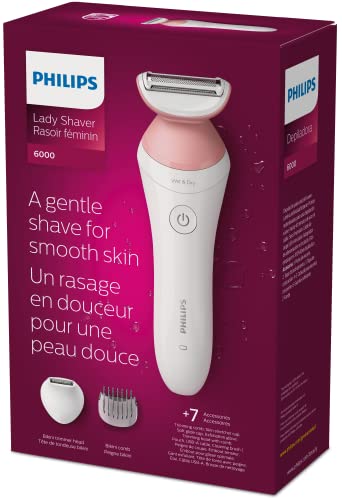 Philips Beauty Lady Electric Shaver Series 6000, Cordless with 7 Accessories, BRL146/00, White