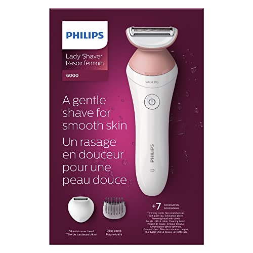 Philips Beauty Lady Electric Shaver Series 6000, Cordless with 7 Accessories, BRL146/00, White