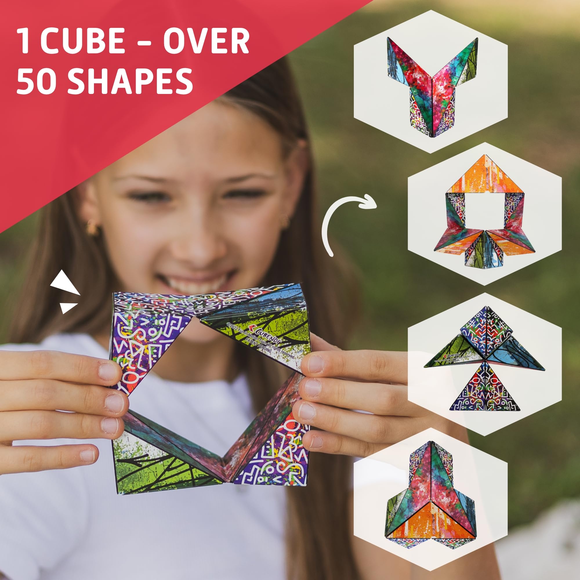 CUBENDI Geometric Origami Puzzle - Infinity Fidget Cube for Adults, Kids & Teens – Mesmerizing & Magnetic Shape Shifting Box w/48 Rare Earth Magnets - by Fun in Motion Toys (Scribble)