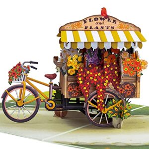 paper love 3d flower bike pop up card, handmade fall greeting cards for autumn, birthday, thanksgiving, halloween, thinking of you, all occasion or just because | 5" x 7" includes envelope and note