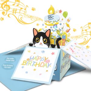 dtesl 3d pop up tuxedo cat birthday card, musical, 60g, for father, mother, lover