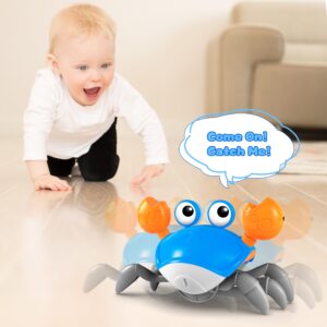 ZHVV Crawling Crab Toy, Infant Tummy Time Baby Toys, Fun Interactive Dancing Walking Moving Toy Babies Sensory Induction Crabs with Music, Baby Toy Boys Girls Toddler Birthday Gifts