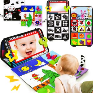 tummy time mirror baby toys 3-6 months infant newborn toys 0-3 months brain development montessori sensory crinkle toys teether black and white high contrast baby toys 0-6 6-12 month boy girl gifts