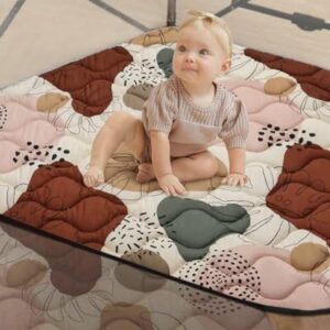 Blissful Diary Hexagon Playpen Mat,52x48 Thicken Soft Playpen Mat fits Regalo Portable Play Yard 48 Inch and Hiccapop 53" PlayPod Playpen,Washable Baby Play Mat for Infants Toddler Kids,Boho Design