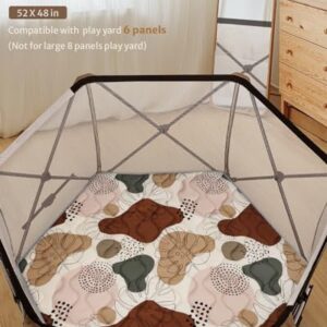 Blissful Diary Hexagon Playpen Mat,52x48 Thicken Soft Playpen Mat fits Regalo Portable Play Yard 48 Inch and Hiccapop 53" PlayPod Playpen,Washable Baby Play Mat for Infants Toddler Kids,Boho Design