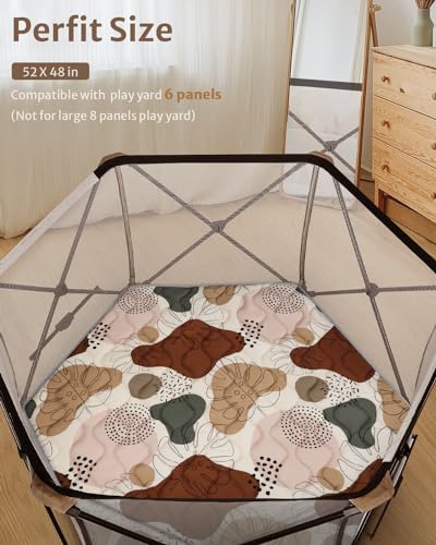 Blissful Diary Hexagon Playpen Mat,52x48 Thicken Soft Playpen Mat fits Regalo Portable Play Yard 48 Inch and Hiccapop 53" PlayPod Playpen,Washable Baby Play Mat for Infants Toddler Kids,Boho Design