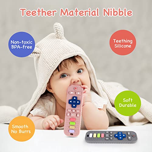 Hooku 2 Pack Teething Toys for Babies 0-6 Months, Silicone Teethers for Babies 6-12 Months, Remote Teether for Baby, Sensory Toys for Babies, Baby Chew Toys, Toddler Infant Newborn Baby Girl Boy Gifts