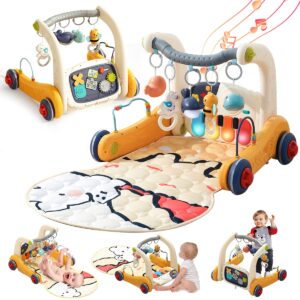 baby play mat gym,4-in-1 baby kick and play piano tummy time mat learning walker-musical activity center with lights seat and push walkers ideas for baby newborn 0-6-12 18 months boy girl