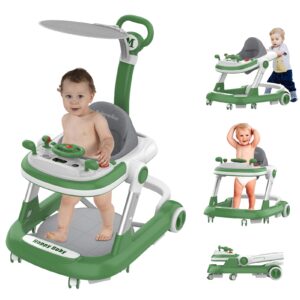 baby walkers with wheel,infant walker for babies with adjustable height,speed & breathable seat cushion, baby walkers and activity center for boys girls,baby walker and bouncer combo for 7-18 months