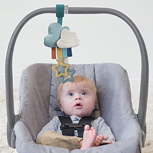 Itzy Ritzy Jingle Travel Toy for Stroller, Car Seat or Activity Gym - Baby Hanging Toy Features Jingle Sound, Clinking Rings & Adjustable Attachment Loop (Cloud)