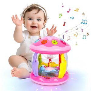 m sanmersen baby toys 6-12 months - babies ocean projector light up musical toys for 12-18 months crawling learning tummy time 1 2 years old infant boys girls gifts - pink and purple