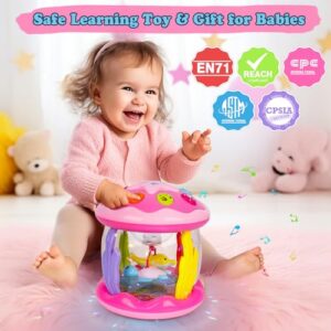 M SANMERSEN Baby Toys 6-12 Months - Babies Ocean Projector Light Up Musical Toys for 12-18 Months Crawling Learning Tummy Time 1 2 Years Old Infant Boys Girls Gifts - Pink and Purple