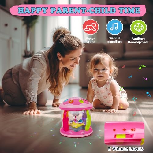 M SANMERSEN Baby Toys 6-12 Months - Babies Ocean Projector Light Up Musical Toys for 12-18 Months Crawling Learning Tummy Time 1 2 Years Old Infant Boys Girls Gifts - Pink and Purple