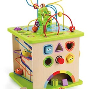 Country Critters Wooden Activity Play Cube by Hape | Wooden Learning Puzzle Toy for Toddlers, 5-Sided Activity Center with Animal Friends, Shapes, Mazes, Wooden Balls, Shape Sorter Blocks and More, 13.78 x 13.78 x 19.69 inches