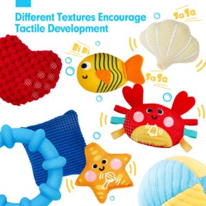 hahaland Baby Toys 0-6 Months - Octopus Toy with Pulling Cords, Squeaky, Crinkle, Rattle, Mirror - Baby Toys 3-6 Months Developmental Newborn Infant Toys - Baby Gifts