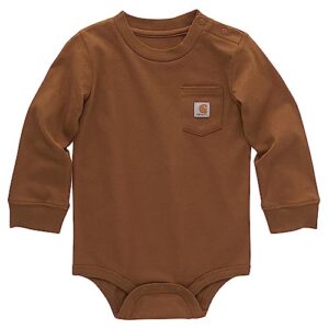 carhartt long-sleeve pocket bodysuit, carhartt brown, 12 months