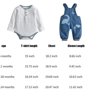 LvYinLi Baby Boy Clothes Set Infant Boy's Long Sleeve Romper+Dinosaur Denim Overalls Toddler Boys Fall Winter Outfits (Blue, 6-12 months)