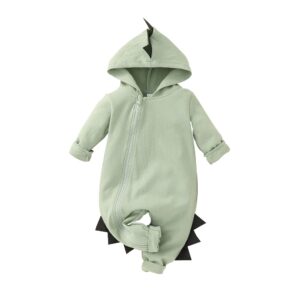 onththr infant baby boy dinosaur clothes long sleeve hooded romper jumpsuit outfits(green, 3-6 months)