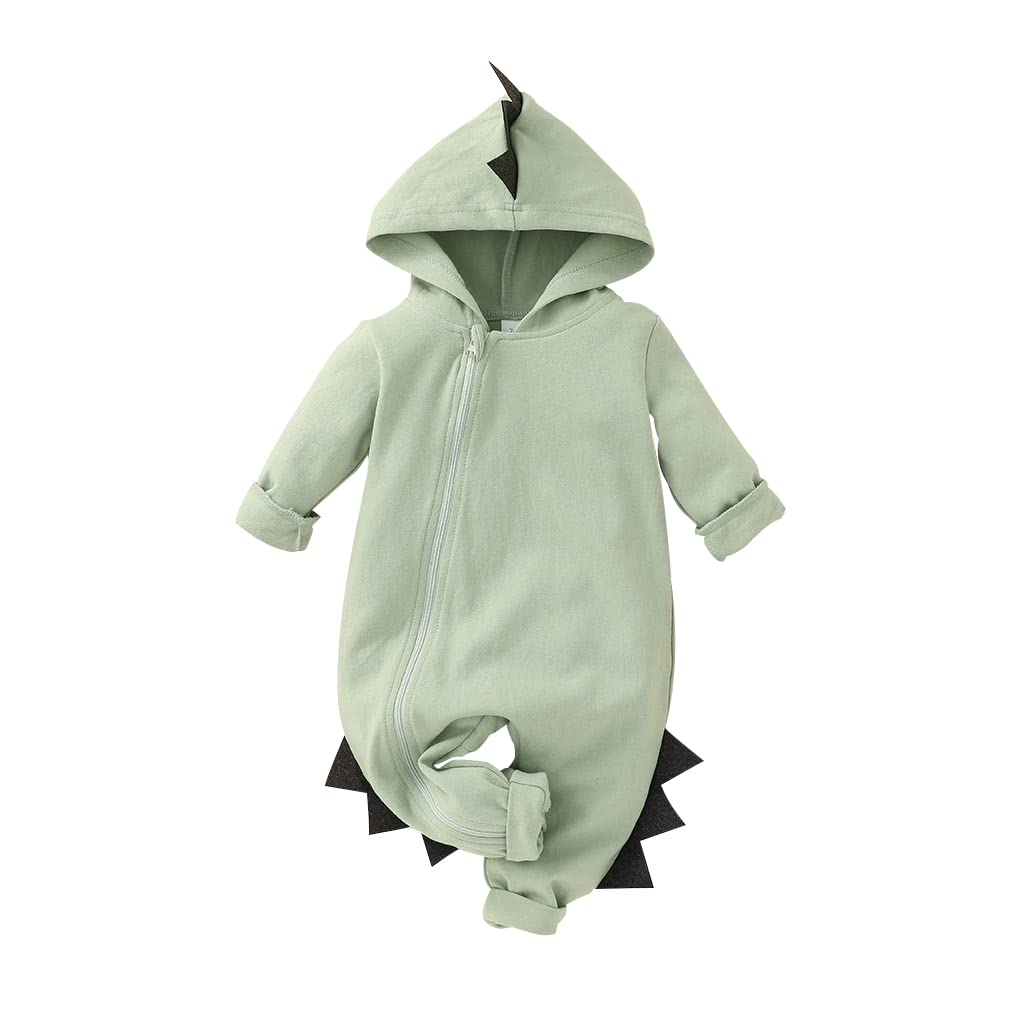 Onththr Infant Baby Boy Dinosaur Clothes Long Sleeve Hooded Romper Jumpsuit Outfits(Green, 3-6 Months)