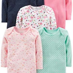 Simple Joys by Carter's Baby Girls' 5-Pack Long-Sleeve Bodysuit, Mint Green/Navy Dots/Pink/Butterflies/Floral, 3-6 Months