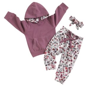 Winter Clothes for Baby Girl 18-24 Months Long Sleeve Hoodie Flower Printed Pants Winter Outfits Sets