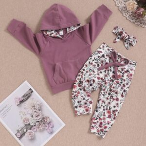 Winter Clothes for Baby Girl 18-24 Months Long Sleeve Hoodie Flower Printed Pants Winter Outfits Sets