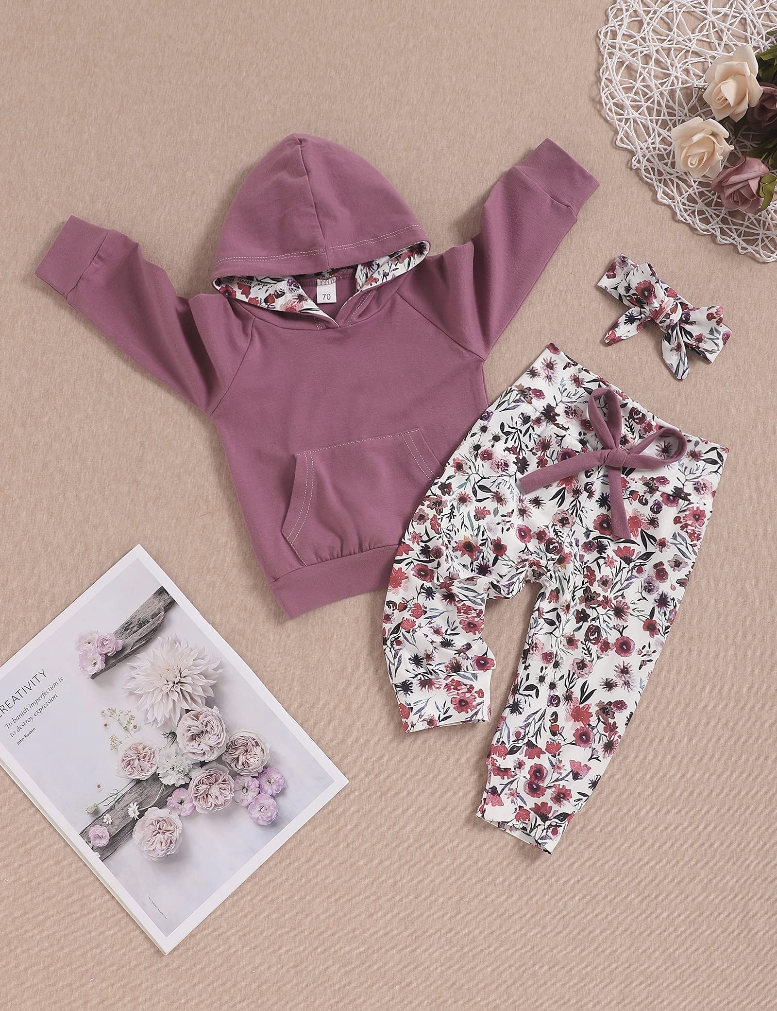 Winter Clothes for Baby Girl 18-24 Months Long Sleeve Hoodie Flower Printed Pants Winter Outfits Sets