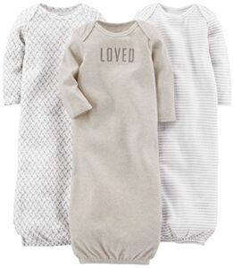 simple joys by carter's unisex babies' cotton sleeper gown, pack of 3, grey/white, newborn