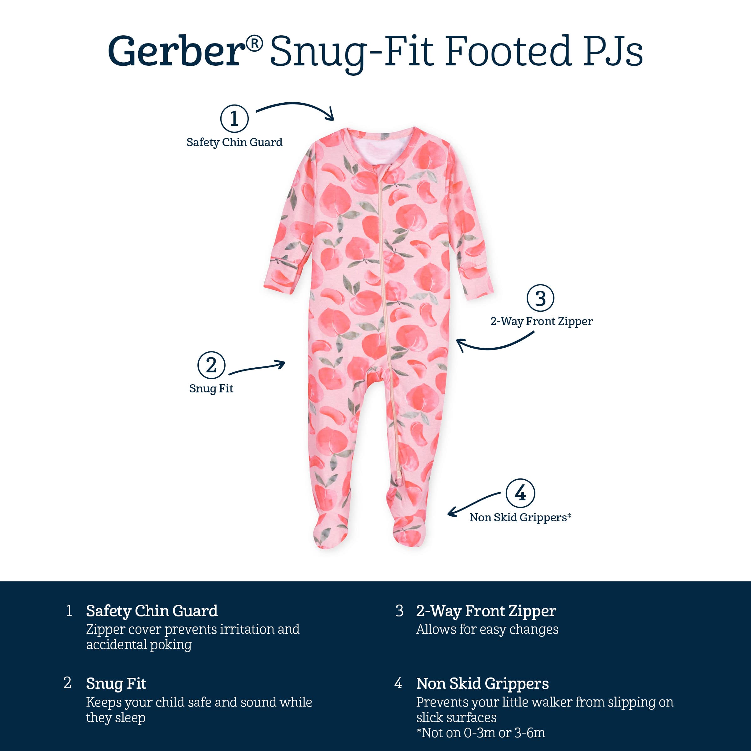 Gerber Unisex Baby Toddler Buttery Soft Snug Fit Footed Pajamas with Viscose Made from Eucalyptus, Just Peachy, 18 Months