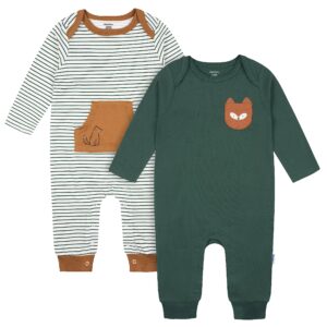 gerber baby boys' 2-pack long sleeve jumpsuit, green fox, 6-9 months