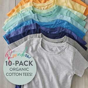 HonestBaby unisex baby Organic Cotton Short Sleeve T-shirt Multi-packs infant and toddler t shirts, 10-pack Rainbow Boy, 2T US