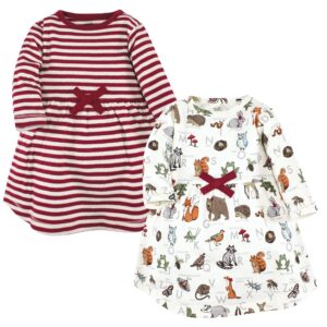 touched by nature girls organic cotton short-sleeve and long-sleeve dresses, woodland alphabet, 18-24 months