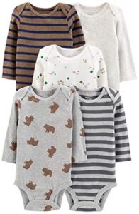 simple joys by carter's baby boys' 5-pack long-sleeve bodysuit, bear/forest animals/stripe, 6-9 months