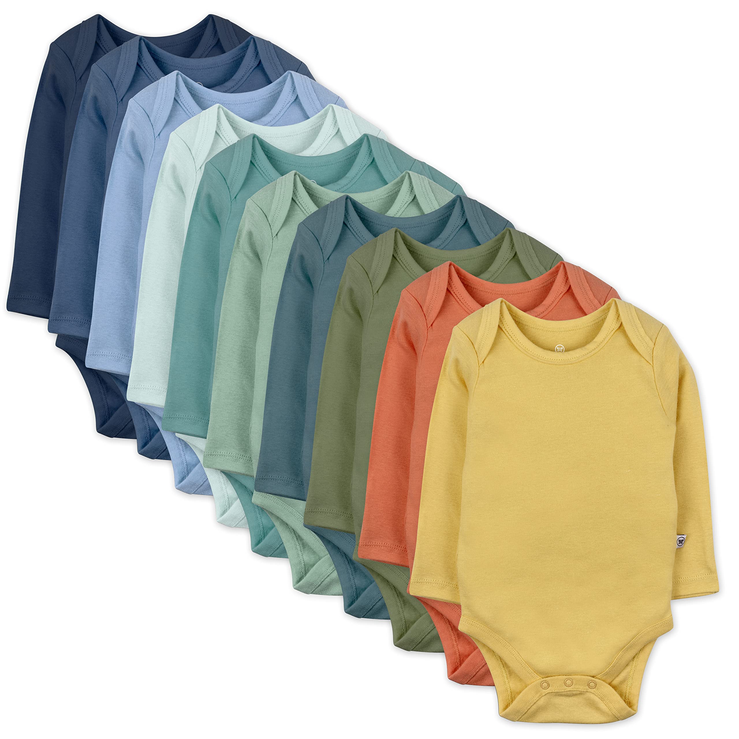 HonestBaby 10-Pack Long Sleeve Bodysuits One-piece 100% Organic Cotton for Infant Baby Boys, Girls, Unisex , Rainbow Gems Blues, 0-3 Months