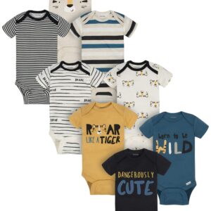 Onesies Brand Baby Boy's 8-Pack Short Sleeve Mix & Match Bodysuits, Dangerously Cute Tiger, 3-6 Months