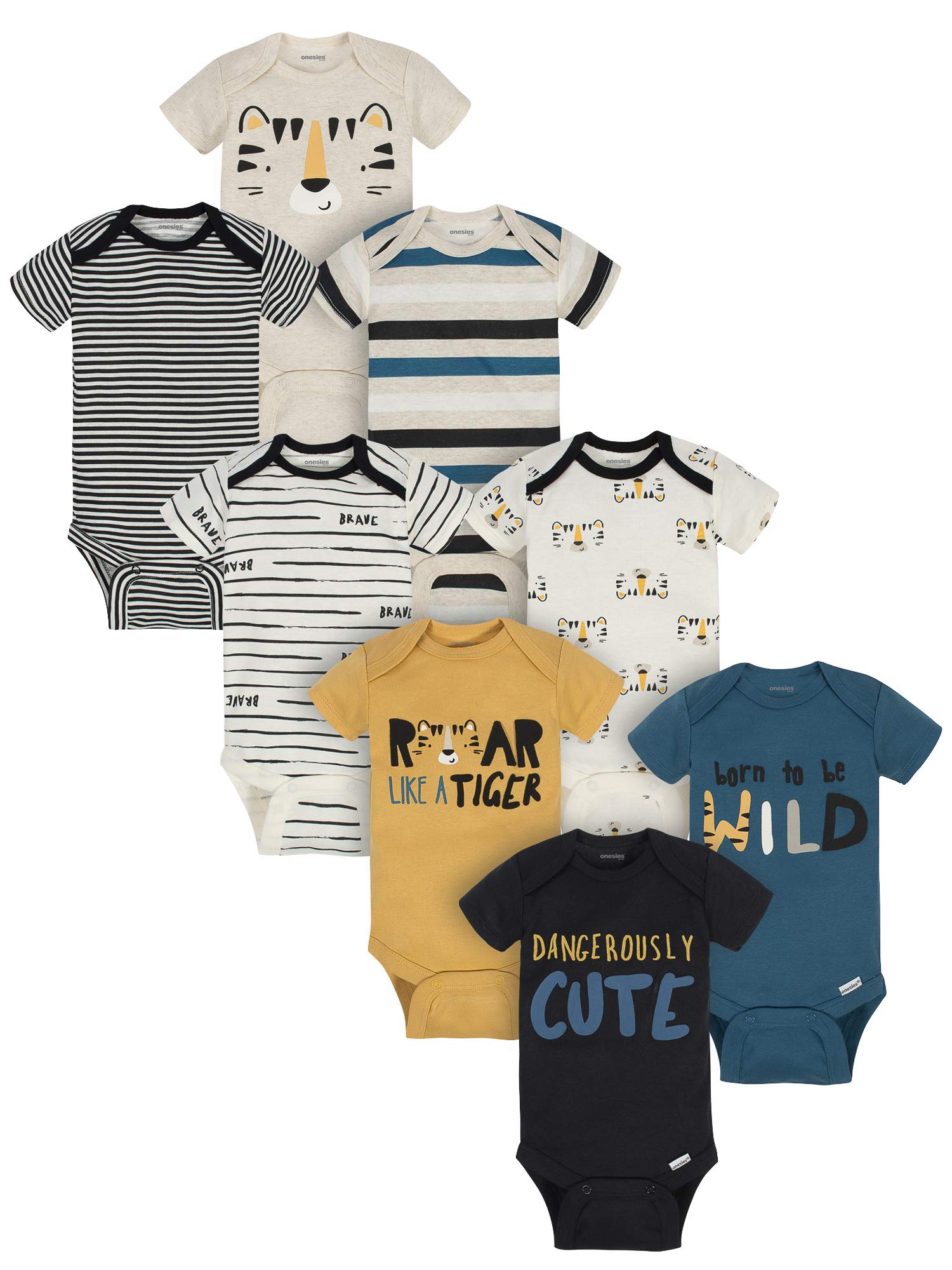 Onesies Brand Baby Boy's 8-Pack Short Sleeve Mix & Match Bodysuits, Dangerously Cute Tiger, 3-6 Months